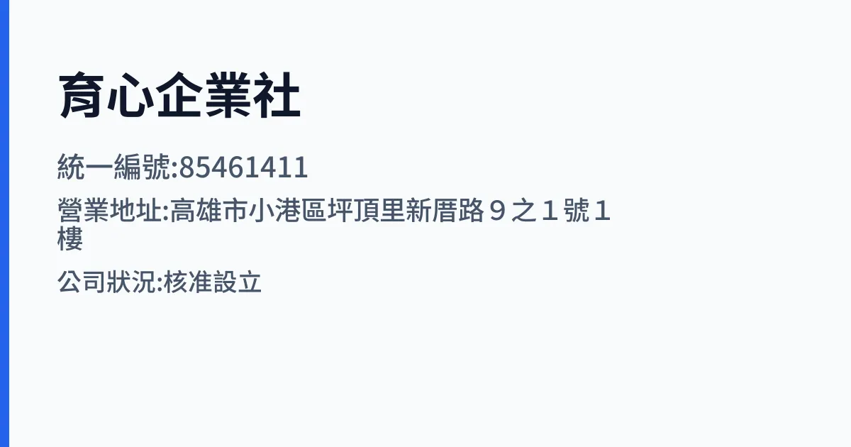 育心企業社 - 統編 85461411(高雄市) 公司登記資料與營業項目詳細圖表