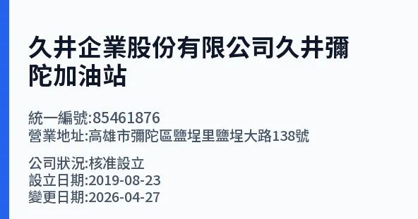 久井企業股份有限公司久井彌陀加油站的照片-統編 85461876(高雄市) 公司登記資料與營業項目詳細圖表