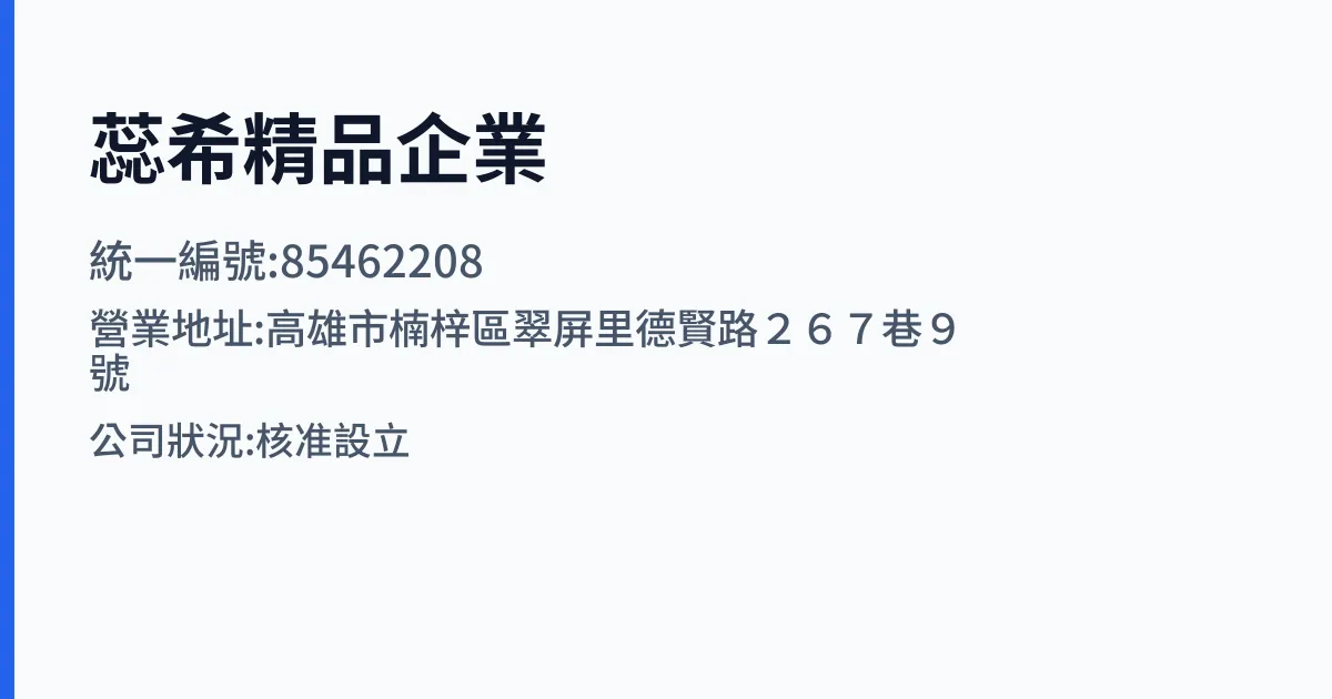 蕊希精品企業 - 統編 85462208(高雄市) 公司登記資料與營業項目詳細圖表