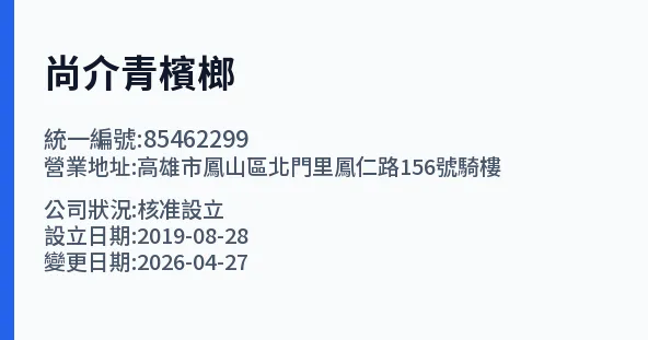尚介青檳榔的照片-統編 85462299(高雄市) 公司登記資料與營業項目詳細圖表