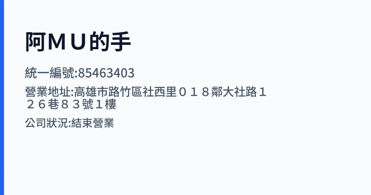 阿ＭＵ的手 - 統編 85463403(高雄市) 公司登記資料與營業項目詳細圖表