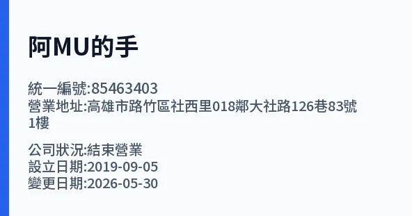 阿MU的手的照片-統編 85463403(高雄市) 公司登記資料與營業項目詳細圖表