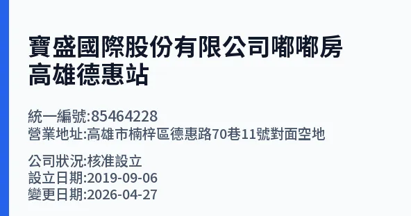 寶盛國際股份有限公司嘟嘟房高雄德惠站的照片-統編 85464228(高雄市) 公司登記資料與營業項目詳細圖表