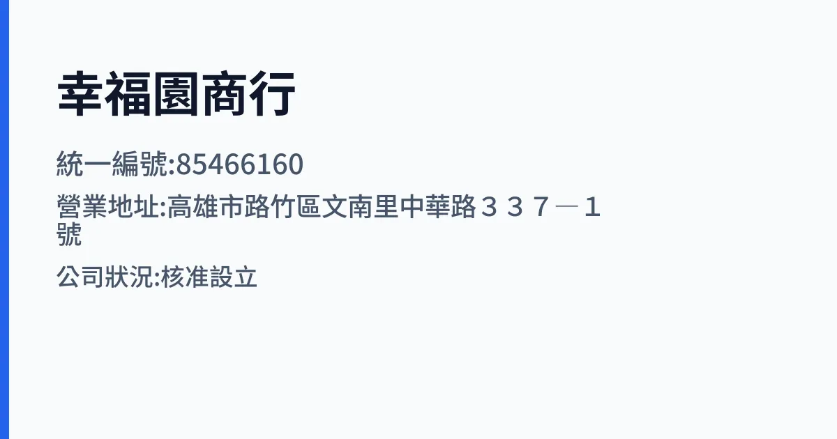 幸福園商行 - 統編 85466160(高雄市) 公司登記資料與營業項目詳細圖表