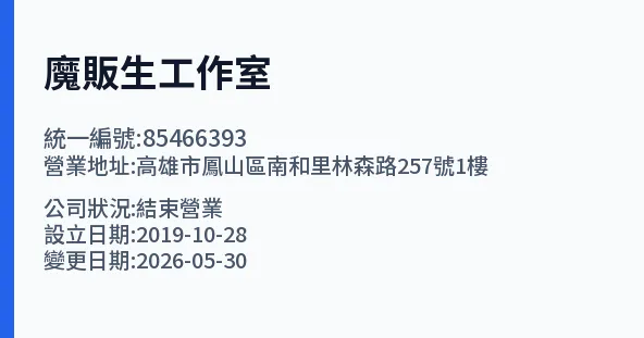 魔販生工作室的照片-統編 85466393(高雄市) 公司登記資料與營業項目詳細圖表