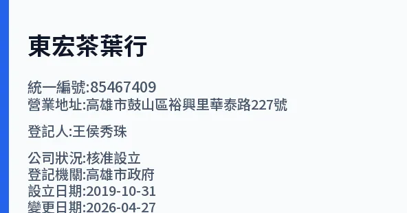 東宏茶葉行的照片-統編 85467409(高雄市) 公司登記資料與營業項目詳細圖表