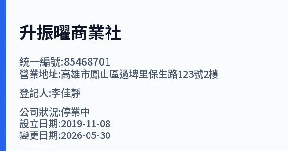 升振曜商業社的照片-統編 85468701(高雄市) 公司登記資料與營業項目詳細圖表
