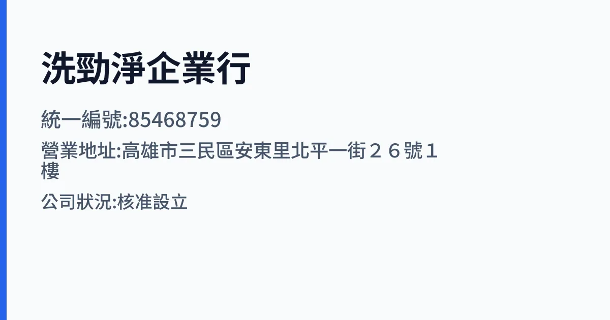 洗勁淨企業行 - 統編 85468759(高雄市) 公司登記資料與營業項目詳細圖表