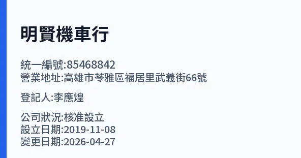 明賢機車行的照片-統編 85468842(高雄市) 公司登記資料與營業項目詳細圖表
