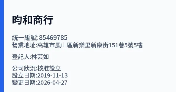 昀和商行的照片-統編 85469785(高雄市) 公司登記資料與營業項目詳細圖表