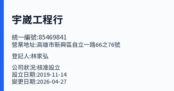 宇崴工程行的照片-統編 85469841(高雄市) 公司登記資料與營業項目詳細圖表