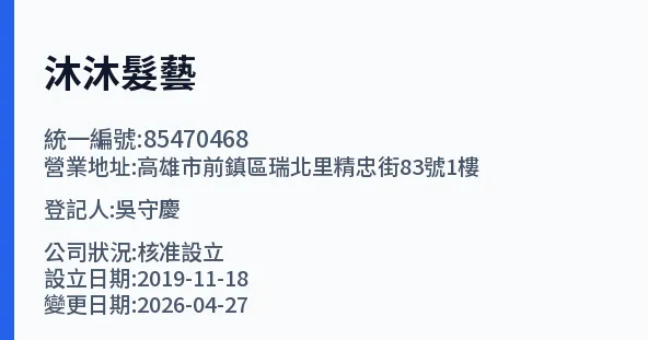 沐沐髮藝的照片-統編 85470468(高雄市) 公司登記資料與營業項目詳細圖表
