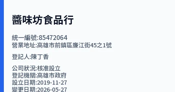 醬味坊食品行的照片-統編 85472064(高雄市) 公司登記資料與營業項目詳細圖表