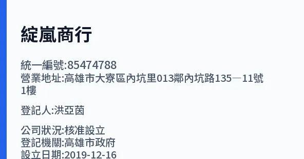 綻嵐商行的照片-統編 85474788(高雄市) 公司登記資料與營業項目詳細圖表