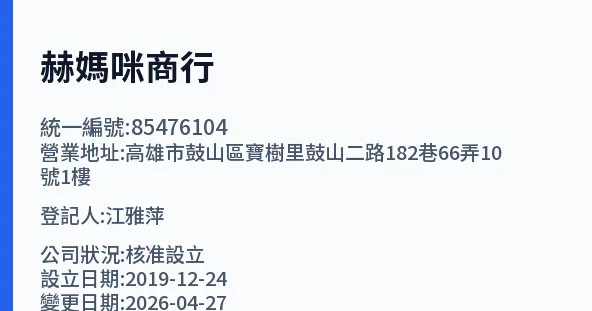 赫媽咪商行的照片-統編 85476104(高雄市) 公司登記資料與營業項目詳細圖表
