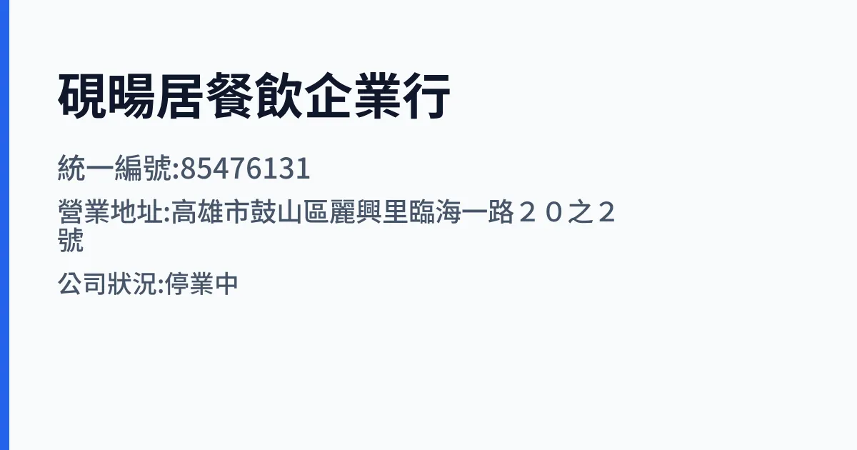 硯暘居餐飲企業行 - 統編 85476131(高雄市) 公司登記資料與營業項目詳細圖表