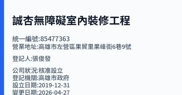 誠杏無障礙室內裝修工程的照片-統編 85477363(高雄市) 公司登記資料與營業項目詳細圖表