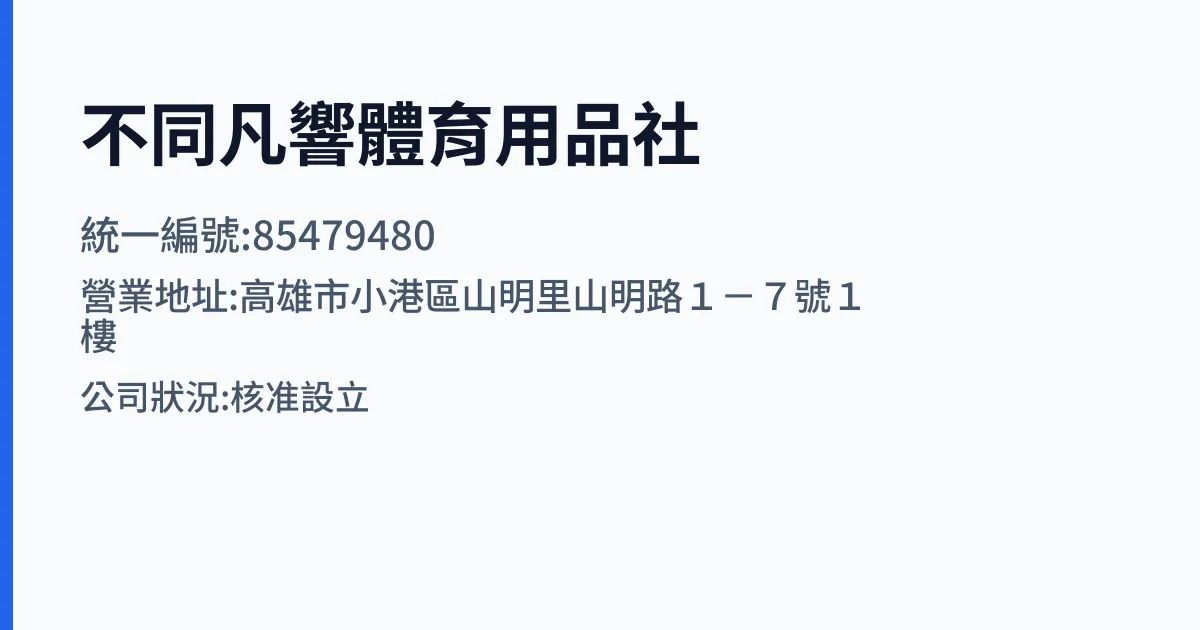 不同凡響體育用品社 - 統編 85479480(高雄市) 公司登記資料與營業項目詳細圖表