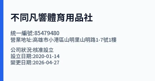 不同凡響體育用品社的照片-統編 85479480(高雄市) 公司登記資料與營業項目詳細圖表