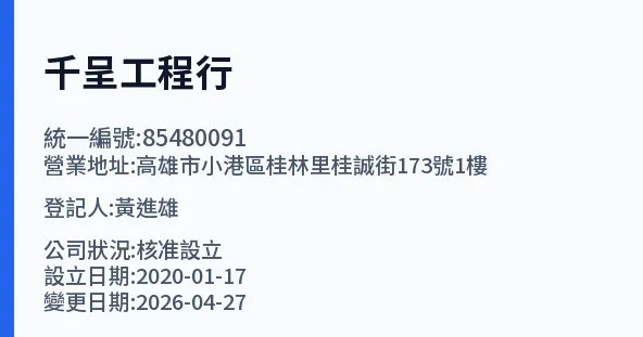 千呈工程行的照片-統編 85480091(高雄市) 公司登記資料與營業項目詳細圖表