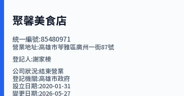 聚馨美食店的照片-統編 85480971(高雄市) 公司登記資料與營業項目詳細圖表