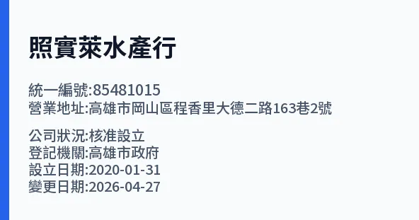 照實萊水產行的照片-統編 85481015(高雄市) 公司登記資料與營業項目詳細圖表
