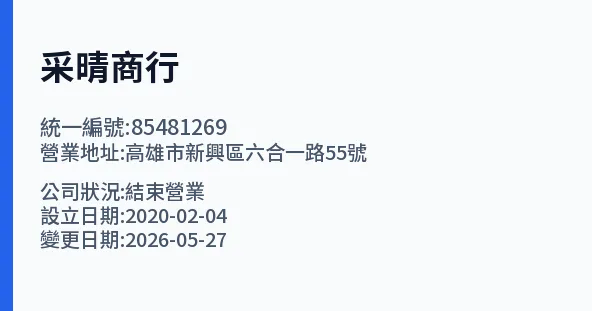 采晴商行的照片-統編 85481269(高雄市) 公司登記資料與營業項目詳細圖表