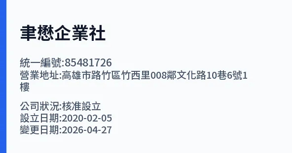聿懋企業社的照片-統編 85481726(高雄市) 公司登記資料與營業項目詳細圖表