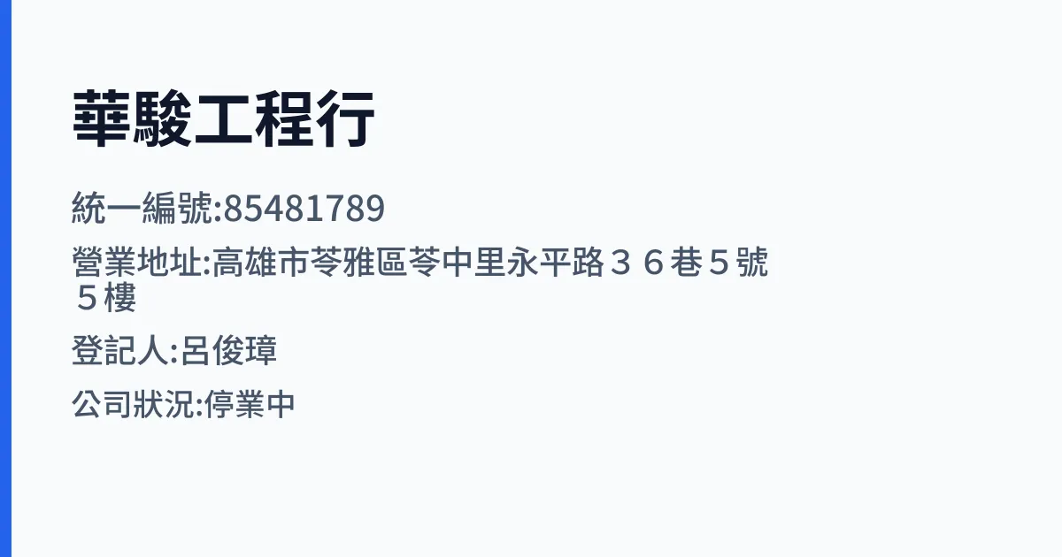 華駿工程行 - 統編 85481789(高雄市) 公司登記資料與營業項目詳細圖表