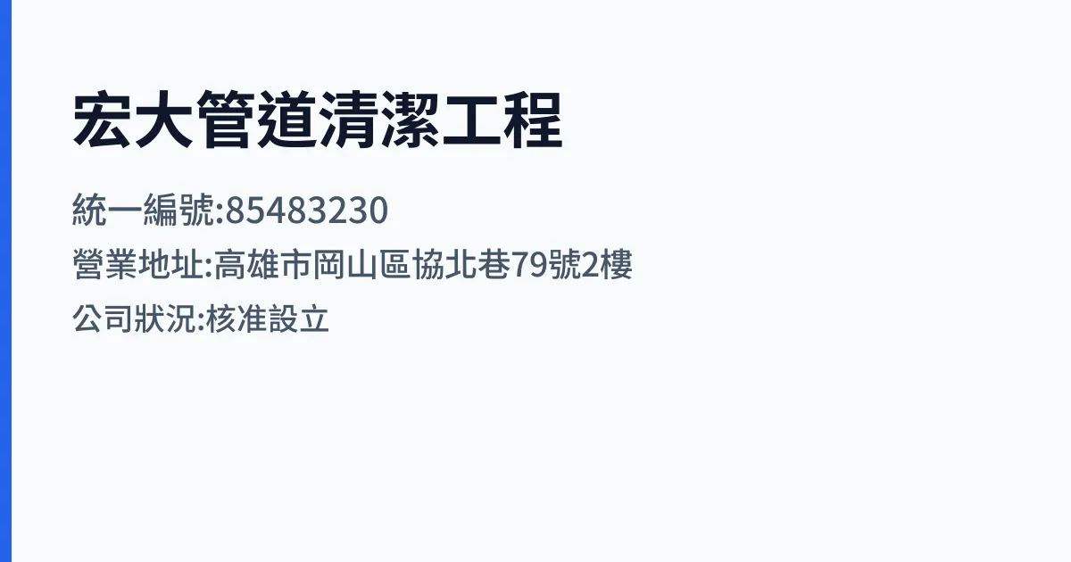 宏大管道清潔工程 - 統編 85483230(高雄市) 公司登記資料與營業項目詳細圖表