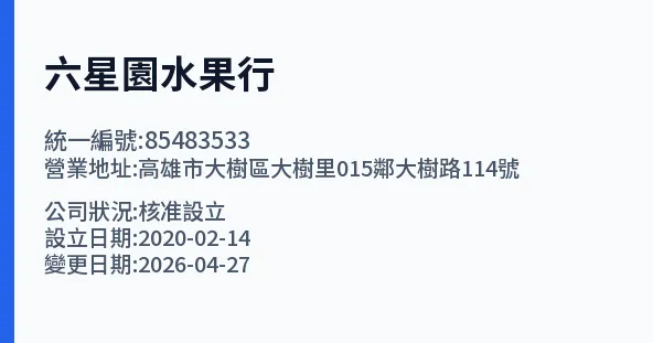 六星園水果行的照片-統編 85483533(高雄市) 公司登記資料與營業項目詳細圖表