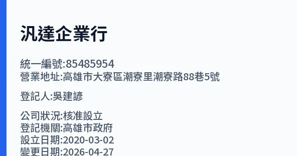 汎達企業行的照片-統編 85485954(高雄市) 公司登記資料與營業項目詳細圖表