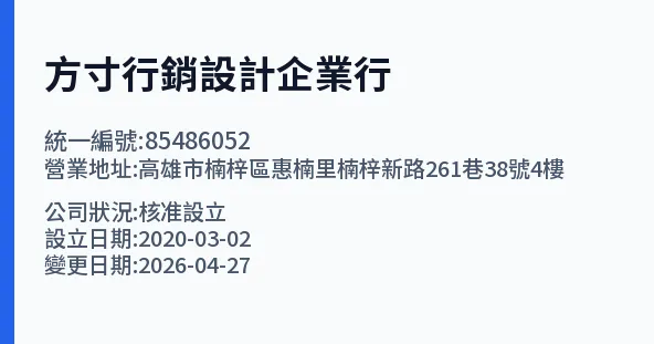 方寸行銷設計企業行的照片-統編 85486052(高雄市) 公司登記資料與營業項目詳細圖表