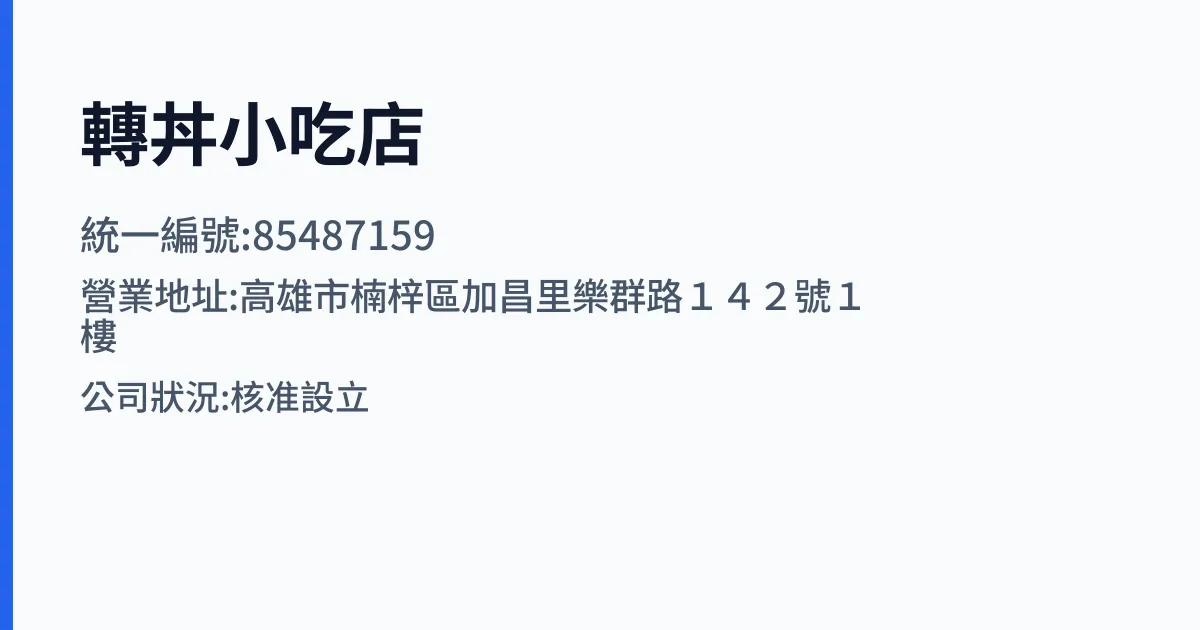 轉丼小吃店 - 統編 85487159(高雄市) 公司登記資料與營業項目詳細圖表