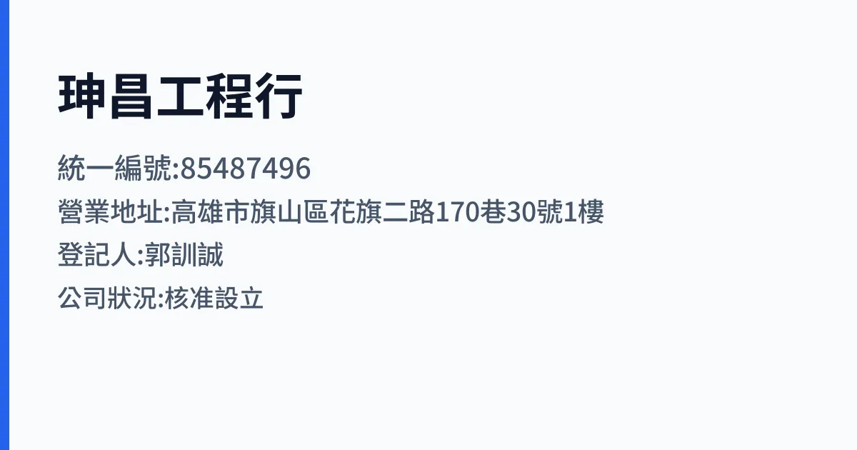 珅昌工程行 - 統編 85487496(高雄市) 公司登記資料與營業項目詳細圖表