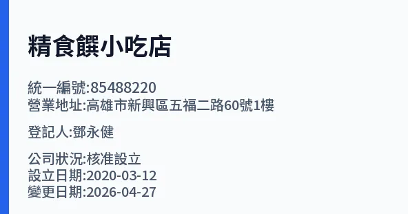 精食饌小吃店的照片-統編 85488220(高雄市) 公司登記資料與營業項目詳細圖表