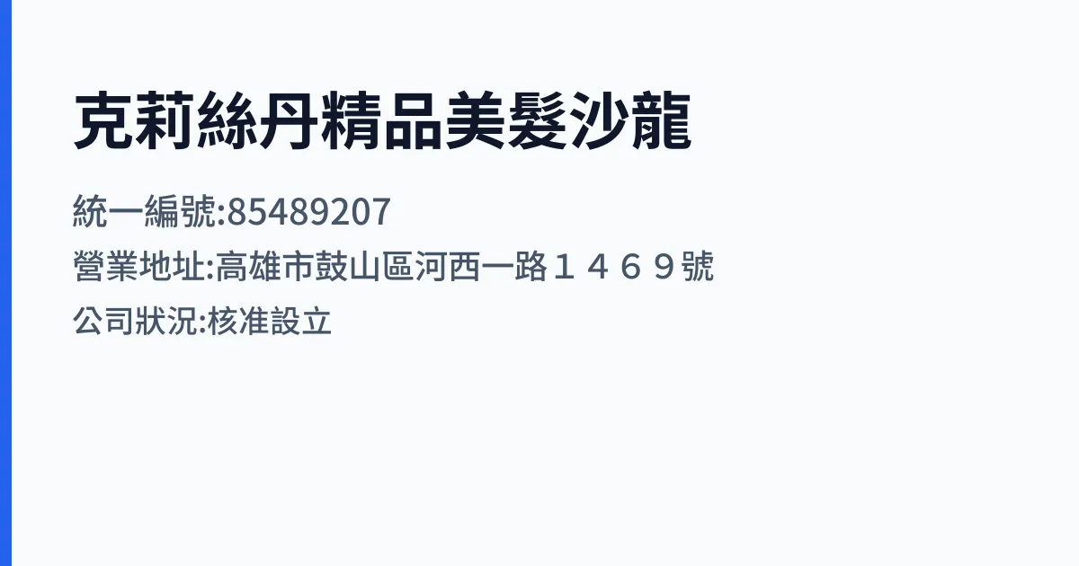 克莉絲丹精品美髮沙龍 - 統編 85489207(高雄市) 公司登記資料與營業項目詳細圖表
