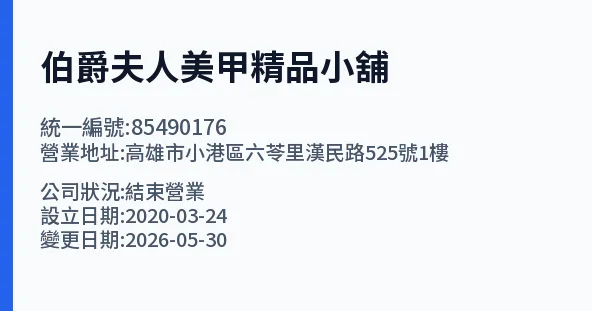 伯爵夫人美甲精品小舖的照片-統編 85490176(高雄市) 公司登記資料與營業項目詳細圖表
