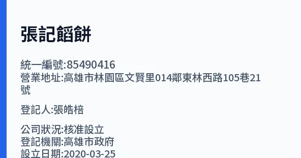 張記饀餅的照片-統編 85490416(高雄市) 公司登記資料與營業項目詳細圖表
