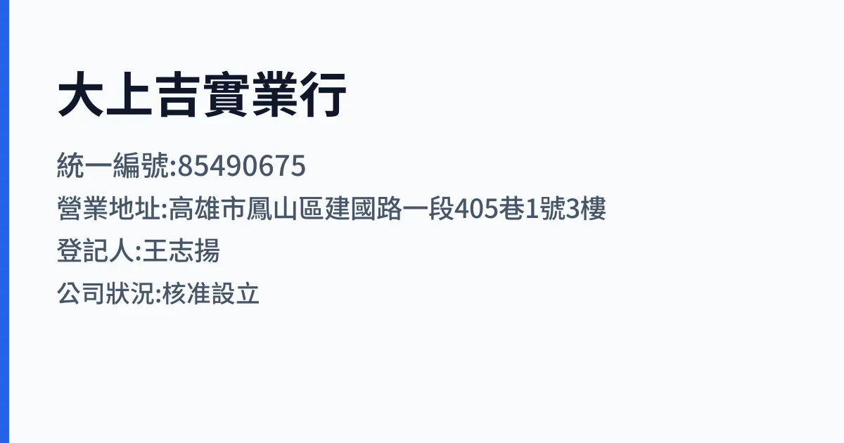 大上吉實業行 - 統編 85490675(高雄市) 公司登記資料與營業項目詳細圖表