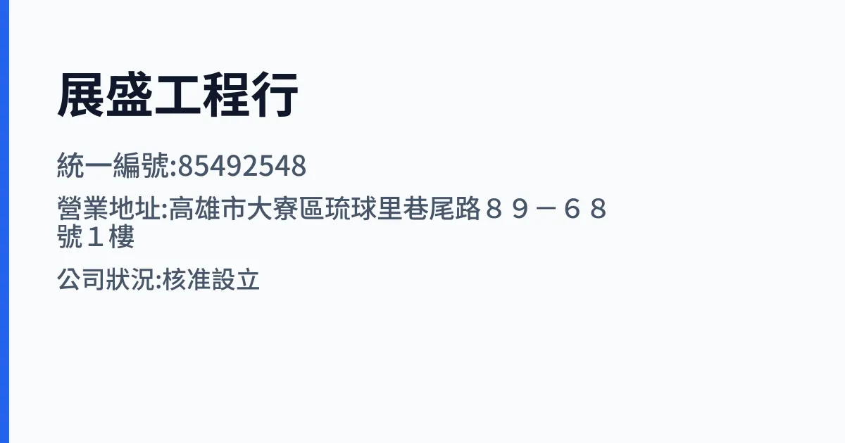展盛工程行 - 統編 85492548(高雄市) 公司登記資料與營業項目詳細圖表