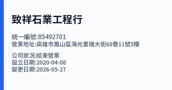致祥石業工程行的照片-統編 85492701(高雄市) 公司登記資料與營業項目詳細圖表