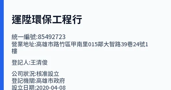 運陞環保工程行的照片-統編 85492723(高雄市) 公司登記資料與營業項目詳細圖表