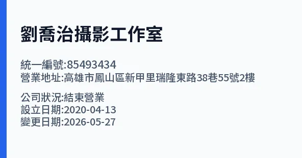 劉喬治攝影工作室的照片-統編 85493434(高雄市) 公司登記資料與營業項目詳細圖表