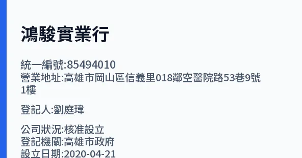 鴻駿實業行的照片-統編 85494010(高雄市) 公司登記資料與營業項目詳細圖表