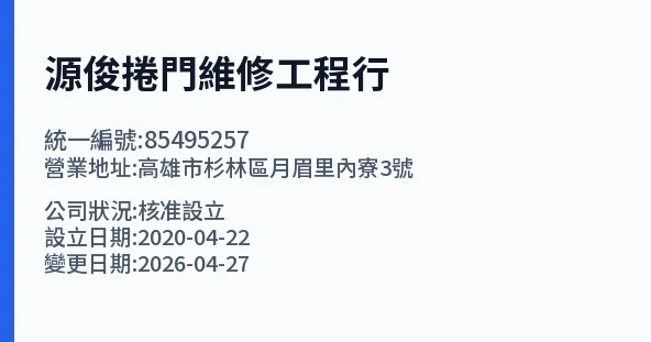 源俊捲門維修工程行的照片-統編 85495257(高雄市) 公司登記資料與營業項目詳細圖表
