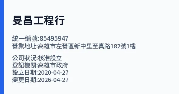 旻昌工程行的照片-統編 85495947(高雄市) 公司登記資料與營業項目詳細圖表