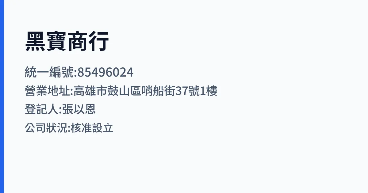 黑寶商行 - 統編 85496024(高雄市) 公司登記資料與營業項目詳細圖表