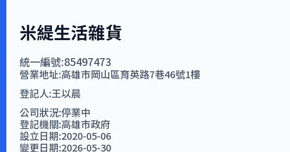 米緹生活雜貨的照片-統編 85497473(高雄市) 公司登記資料與營業項目詳細圖表