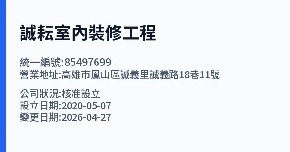 誠耘室內裝修工程的照片-統編 85497699(高雄市) 公司登記資料與營業項目詳細圖表